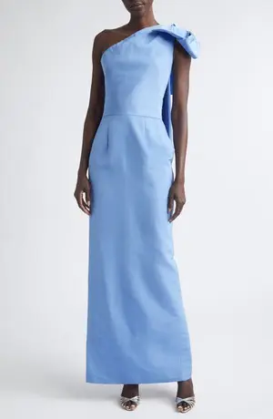Oscar De La Renta One-shoulder Silk Faille Column Gown With Bow Detail