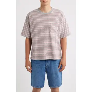 Brixton Poolside Stripe Boxy Cotton Piqué Cropped T-shirt - Heather Grey