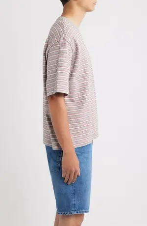 Brixton Poolside Stripe Boxy Cotton Piqué Cropped T-shirt - Heather Grey