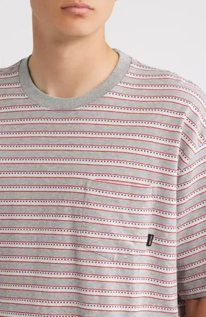 Brixton Poolside Stripe Boxy Cotton Piqué Cropped T-shirt - Heather Grey