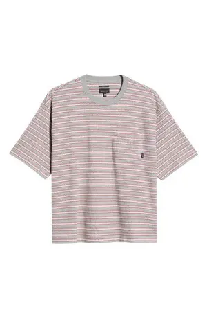 Brixton Poolside Stripe Boxy Cotton Piqué Cropped T-shirt - Heather Grey