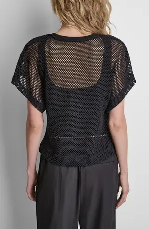 Dkny Dolman Sleeve Open Stitch Top - Black