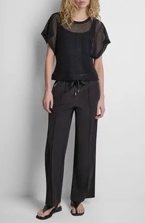 Dkny Dolman Sleeve Open Stitch Top - Black