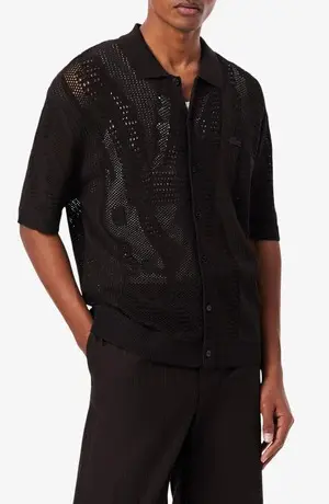 Lacoste Short Sleeve Cardigan With Pointelle Knit