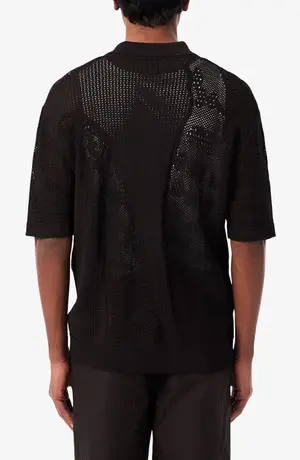 Lacoste Short Sleeve Cardigan With Pointelle Knit