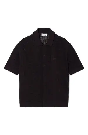 Lacoste Short Sleeve Cardigan With Pointelle Knit