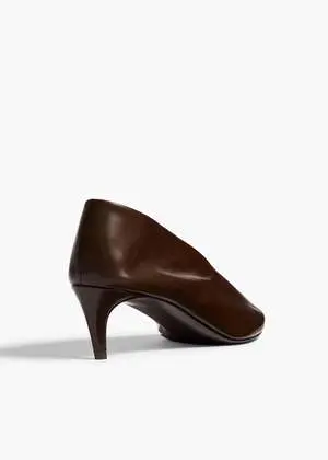 Khaite Miriam Low Heel Pumps In Glazed Leather - Cacao