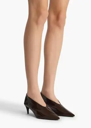 Khaite Miriam Low Heel Pumps In Glazed Leather - Cacao