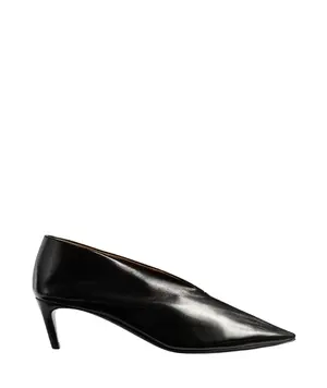 Khaite Miriam Low Heel Pumps In Glazed Leather - Black