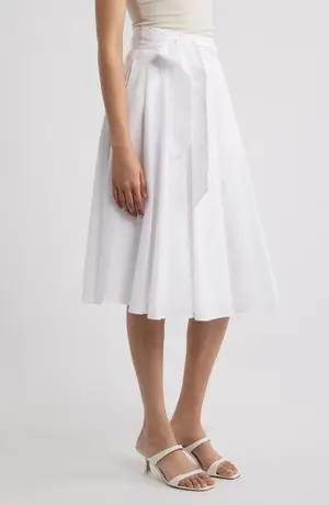 TAHARI ASL Cotton Tie Waist Midi Skirt