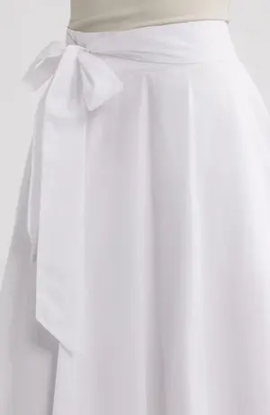 TAHARI ASL Cotton Tie Waist Midi Skirt