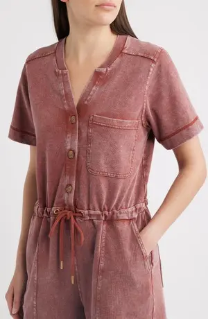 CITY BLUES Short Sleeve Drawstring Romper