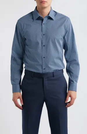 DANIEL HECHTER Paris Modern Fit Geometric Print Cotton Dress Shirt - Blue