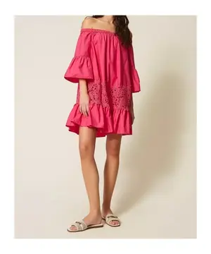 TWINSET Ruffled-hem Mini Dress With Lace Trim