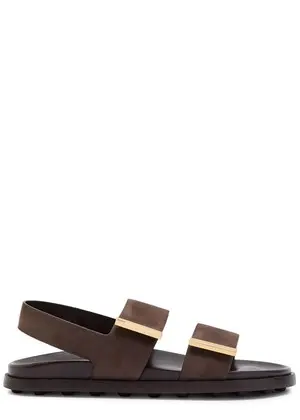 TOD'S Nubuck Sandals With Designer Plaques - Brown
