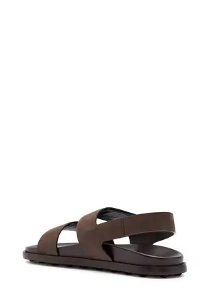 TOD'S Nubuck Sandals With Designer Plaques - Brown