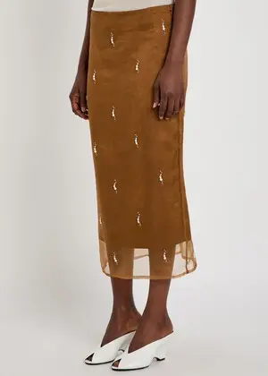 RÓHE Pearl Embellished Silk-organza Midi Skirt