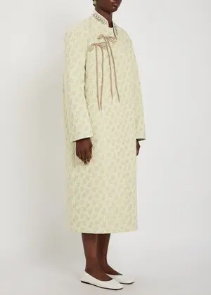 Simone Rocha Embellished Floral-jacquard Cotton-blend Coat - Green
