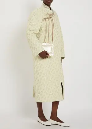 Simone Rocha Embellished Floral-jacquard Cotton-blend Coat - Green