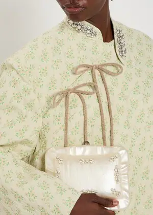 Simone Rocha Embellished Floral-jacquard Cotton-blend Coat - Green