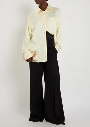Erdem Layered-effect Wide-leg Wool Trousers