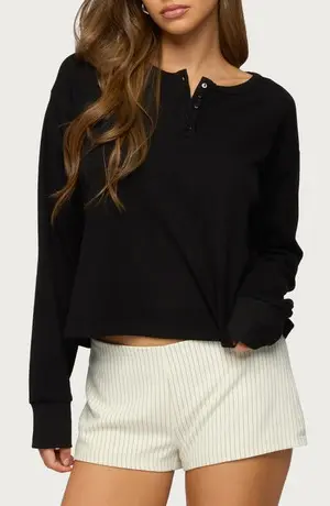 EDIKTED Deni Waffle Knit Henley - Black