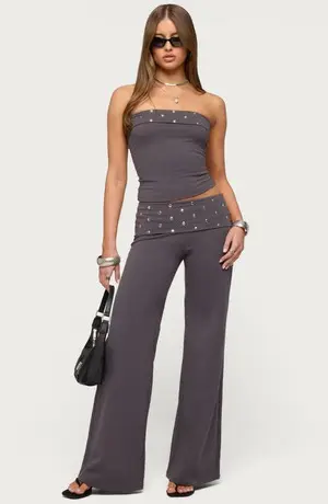EDIKTED Studded Foldover Tube Top