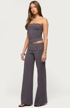 EDIKTED Studded Foldover Tube Top