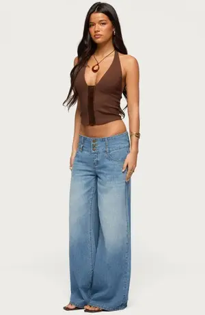 EDIKTED Alira Crop Halter Top With Fringe Trim
