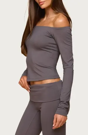 EDIKTED Off-the-shoulder Long-sleeve Top - Gray