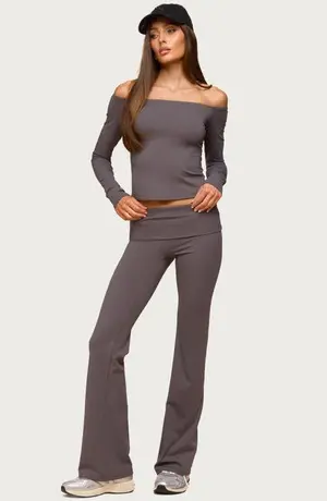 EDIKTED Off-the-shoulder Long-sleeve Top - Gray