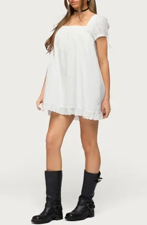 EDIKTED Eyelet Embroidery Mini Dress