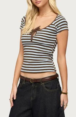 EDIKTED Emberly Stripe Raglan Crop Top