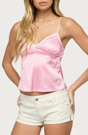 EDIKTED Polka Dot Satin Effect Camisole With Lace Trim