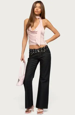 EDIKTED Satin Effect Cowl Neck Scarf Top