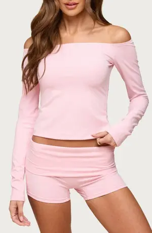 EDIKTED Tezia Off-the-shoulder Long Sleeve Top - Pink