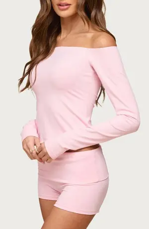 EDIKTED Tezia Off-the-shoulder Long Sleeve Top - Pink