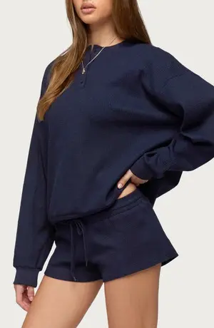 EDIKTED Baila Waffle Knit Henley Top