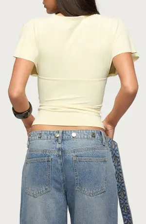 EDIKTED Flutter Sleeve Plunge V-neck Knit Top
