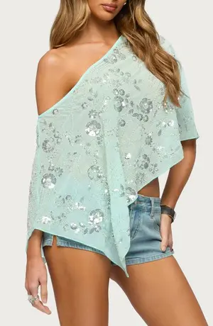 EDIKTED Triana Embellished Sheer Poncho Top