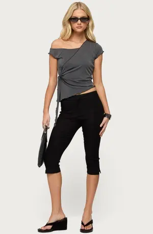 EDIKTED Asymmetrical Off-the-shoulder Wrap Top