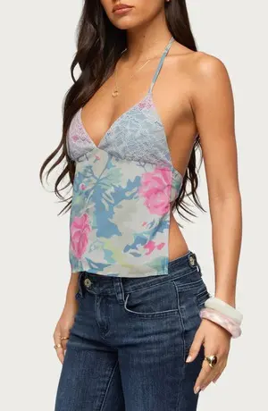 EDIKTED Bloomey Floral Print Halter Top