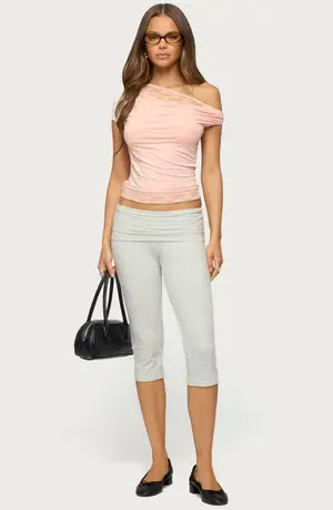 EDIKTED Lacey Layered One-shoulder Crop Top