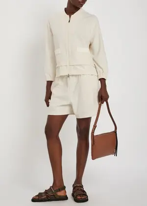Moncler Shell And Bouclé Shorts With Appliqu - Cream