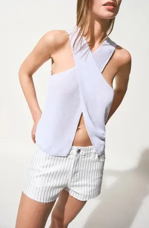 Mango Striped Cutoff Denim Shorts