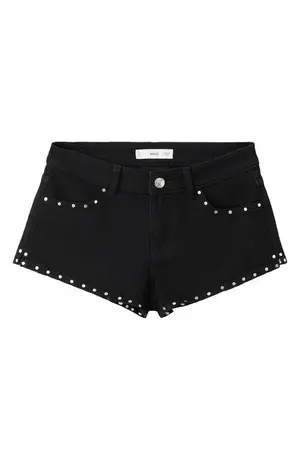 Mango Studded Low Rise Denim Shorts