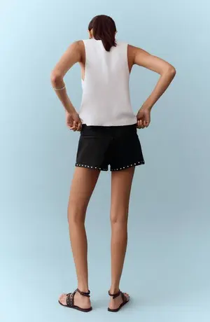 Mango Studded Low Rise Denim Shorts
