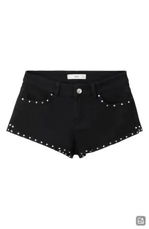 Mango Studded Low Rise Denim Shorts - Black