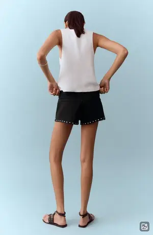 Mango Studded Low Rise Denim Shorts