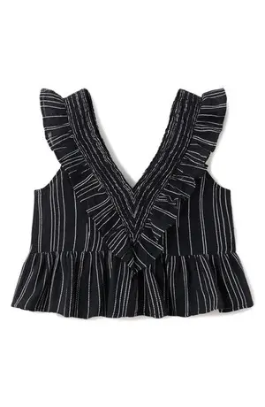 Mango Embroidered Ruffle Trim Peplum Top